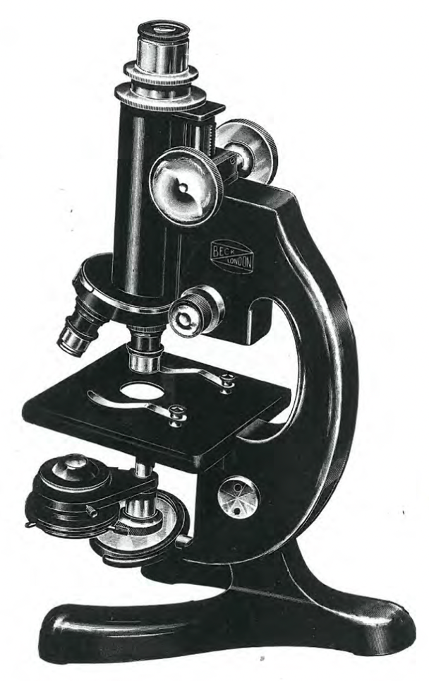 A black and white image of a microscopeDescription automatically ...