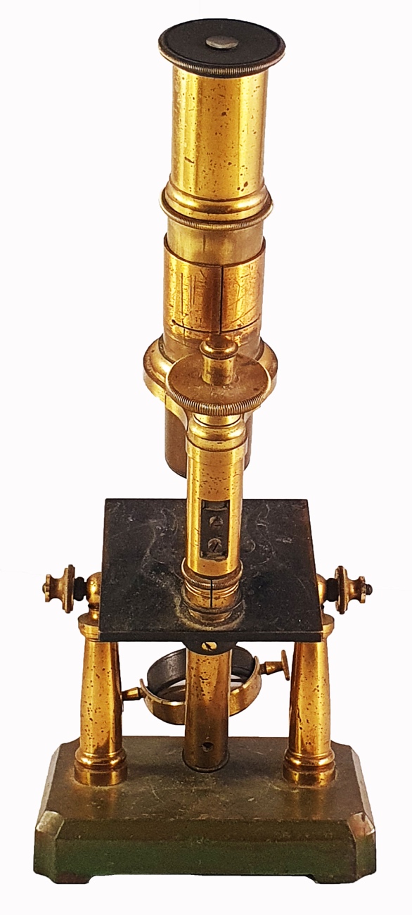 Microscope 301 (unknown maker; double pillar French microscope; c. 1900)